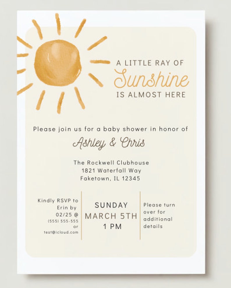 Little Ray of Sunshine Baby Shower Invite - Personalized Digital ...