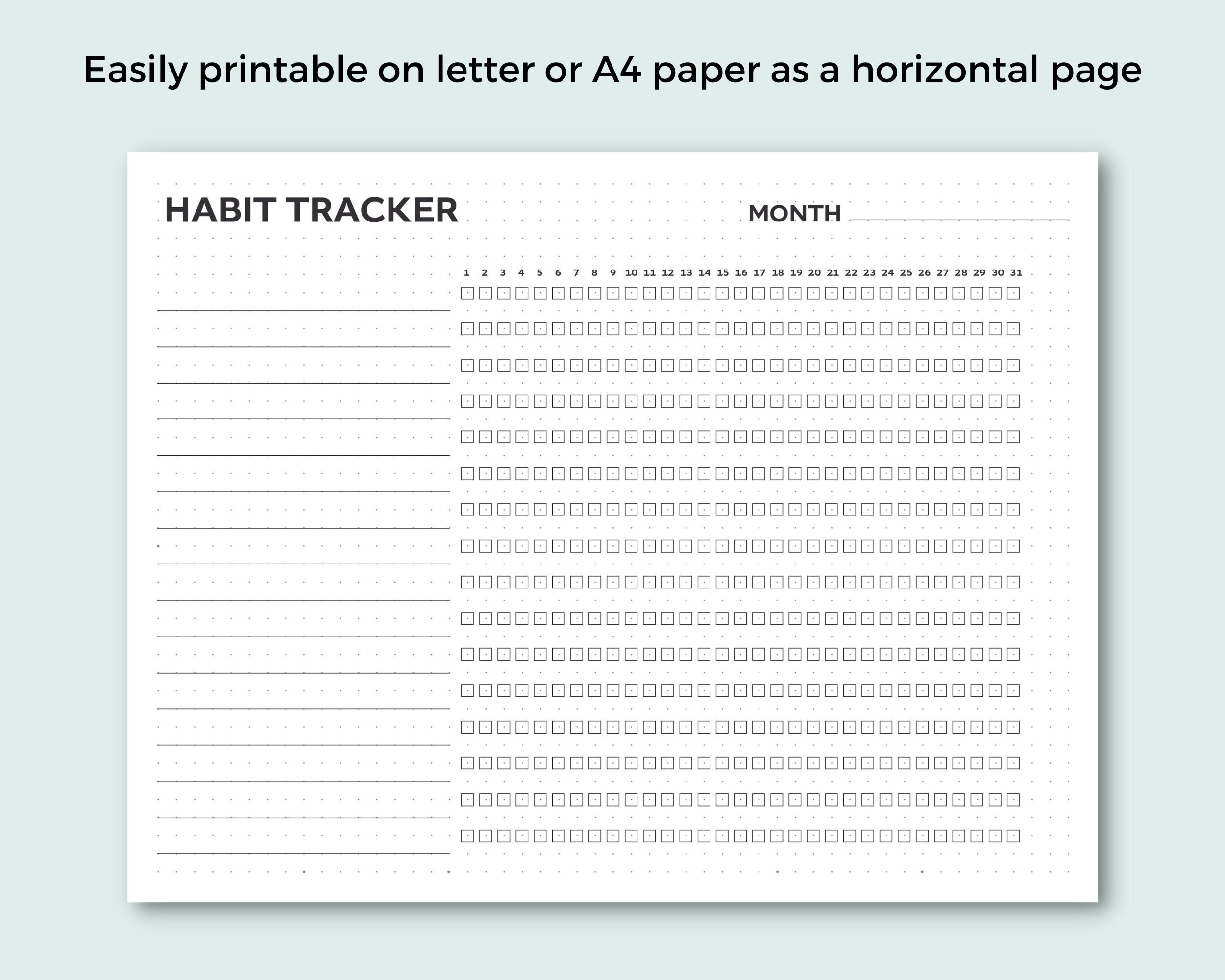 Monthly Habit Tracker Template Page 30 Day Challenge Tracker Letter A4 ...