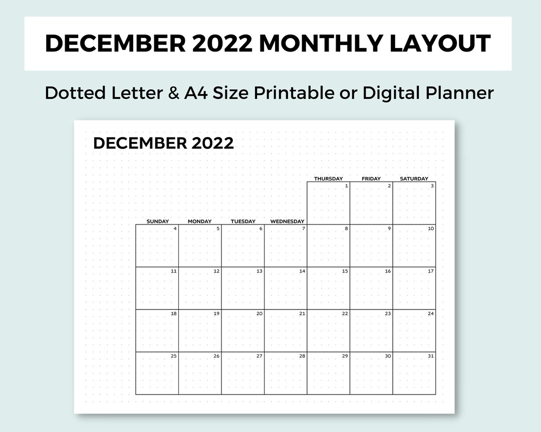 December 2022 Monthly Planner Printable Planner Bullet Journal Template ...