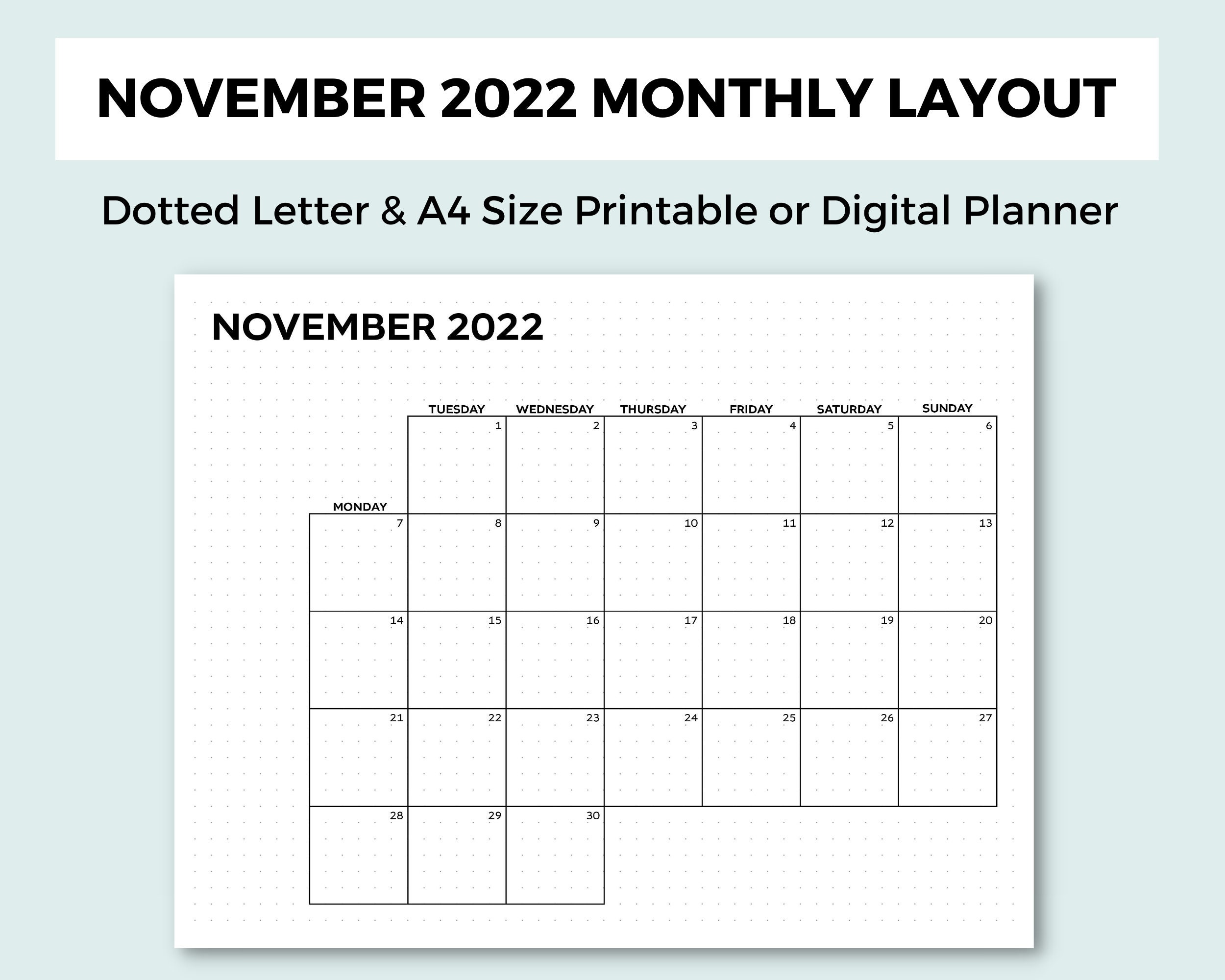 November 2022 Monthly Planner Printable Planner Bullet Journal Template ...