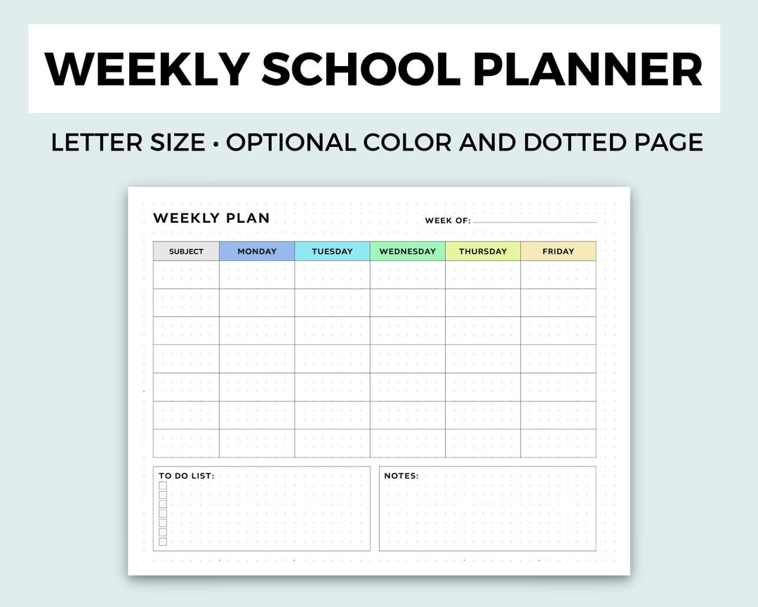Weekly School Planner Printable & Digital Student Planner Homeschool ...