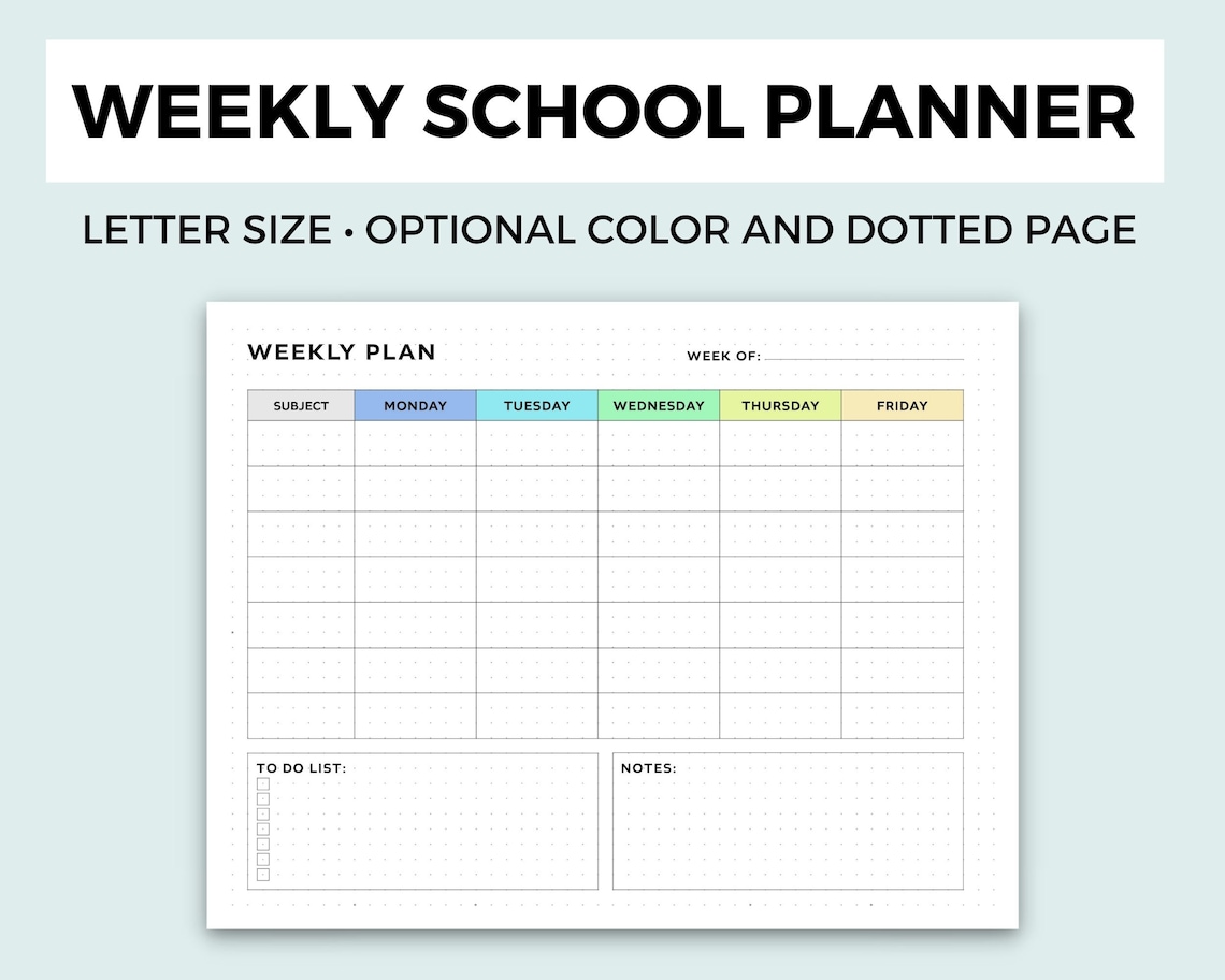 Weekly School Planner Printable & Digital Student Planner Homeschool ...