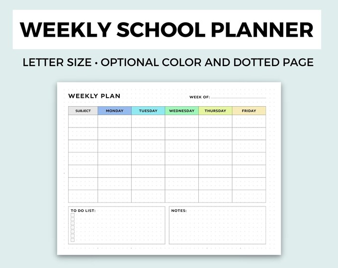 Weekly School Planner Printable & Digital Student Planner Homeschool ...