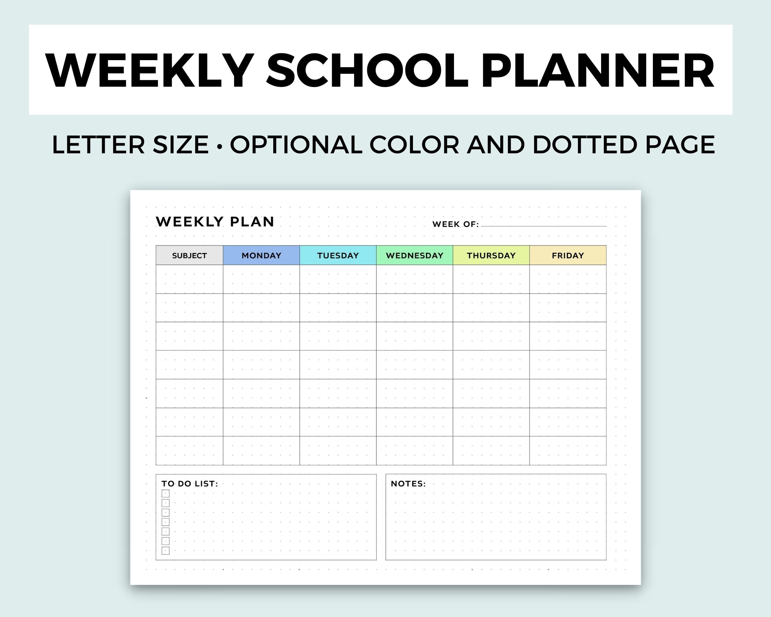 Weekly School Planner Printable & Digital Student Planner Homeschool ...