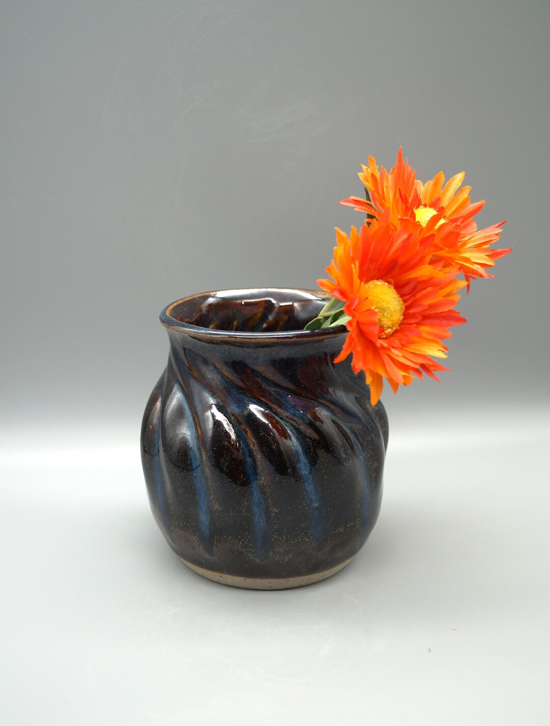 Folded Handmade Ceramic Vase Deep Blue With Gold Flecks on White ...