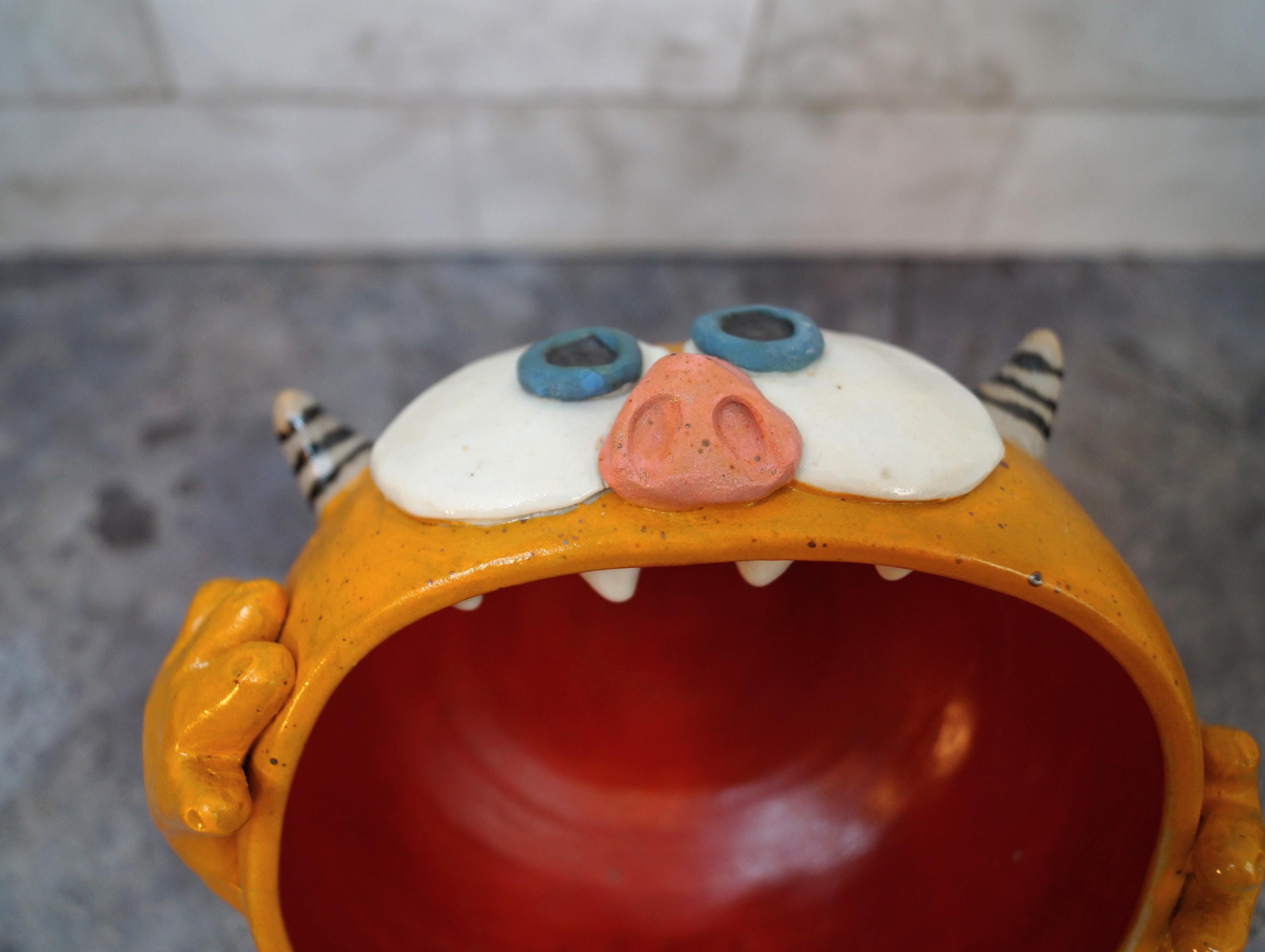 Big Mouth Monster Bowl: Handmade Stoneware Pottery, Adorable Troll Face ...