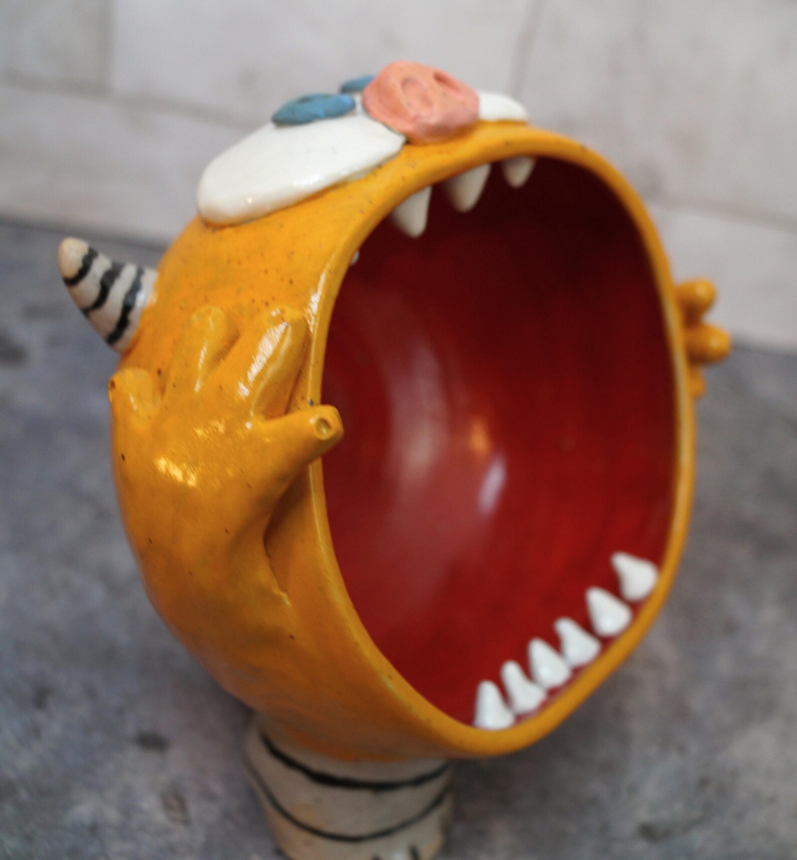 Big Mouth Monster Bowl: Handmade Stoneware Pottery, Adorable Troll Face ...