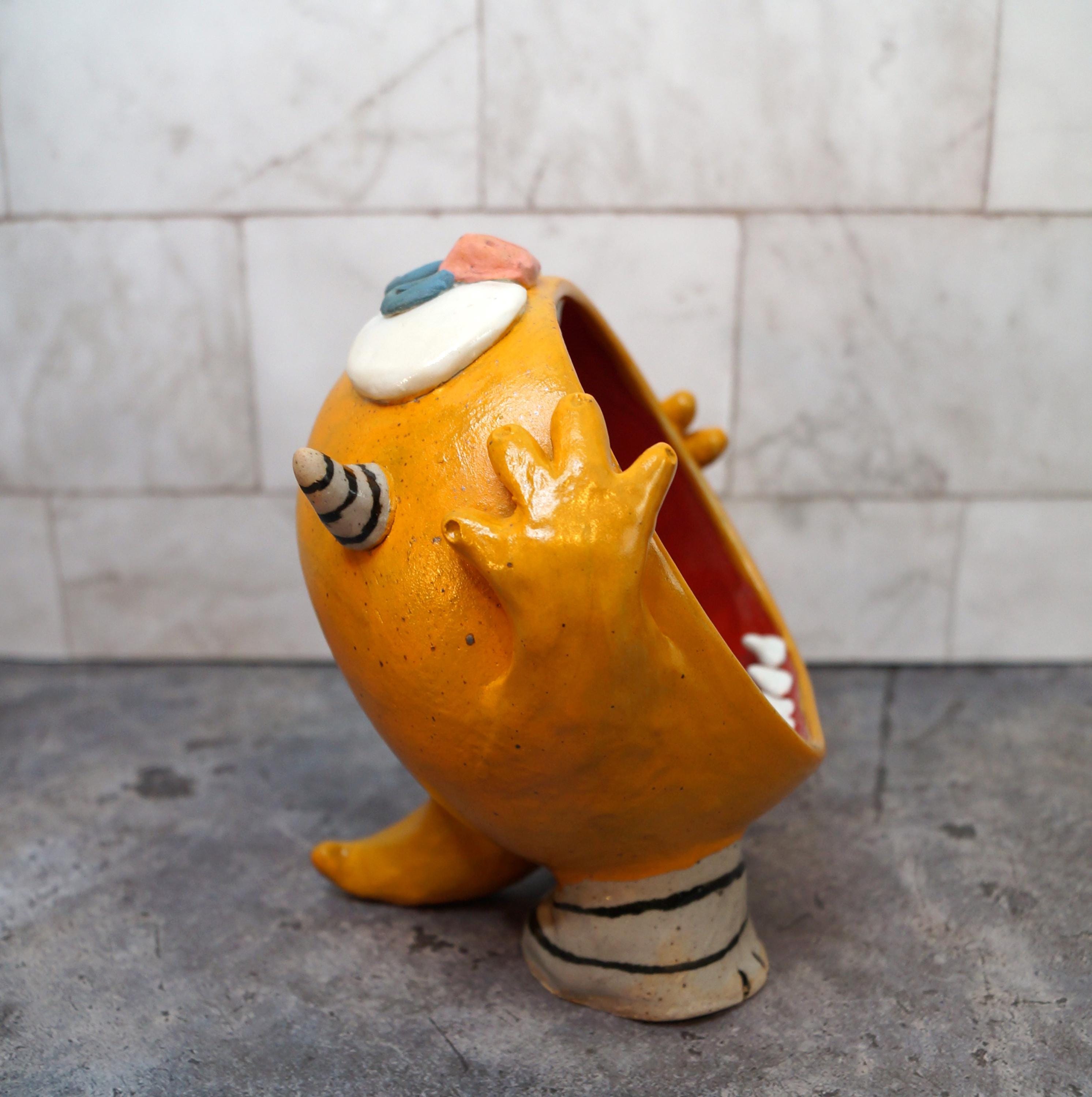 Big Mouth Monster Bowl: Handmade Stoneware Pottery, Adorable Troll Face ...