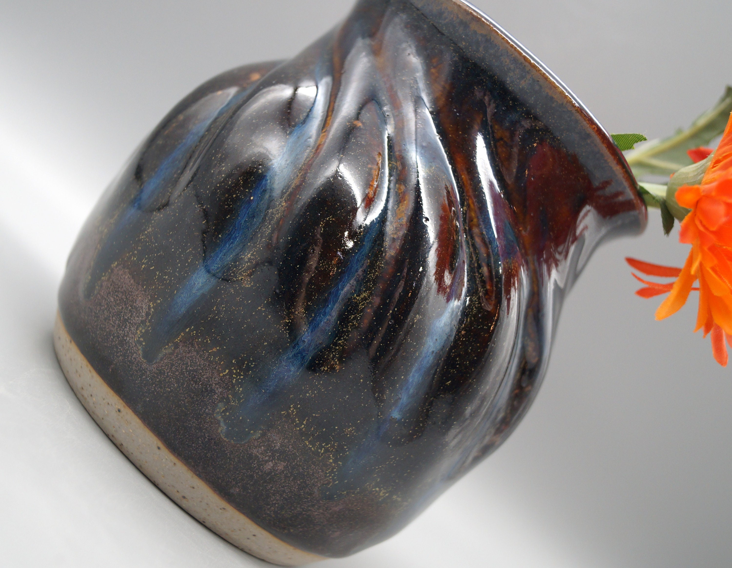 Folded Handmade Ceramic Vase Deep Blue With Gold Flecks on White ...