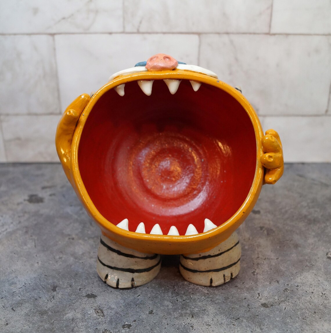 Big Mouth Monster Bowl: Handmade Stoneware Pottery, Adorable Troll Face ...