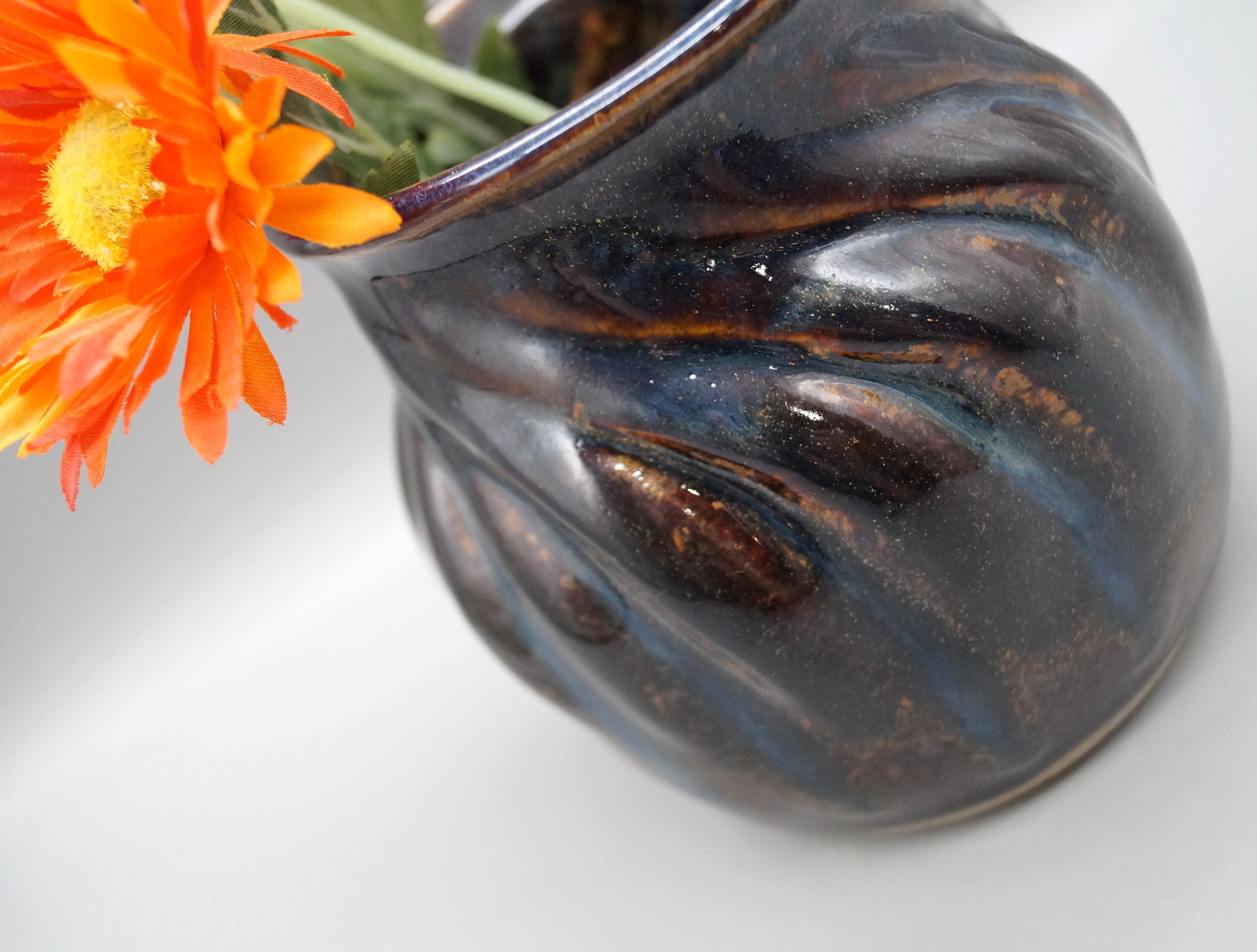 Folded Handmade Ceramic Vase Deep Blue With Gold Flecks on White ...