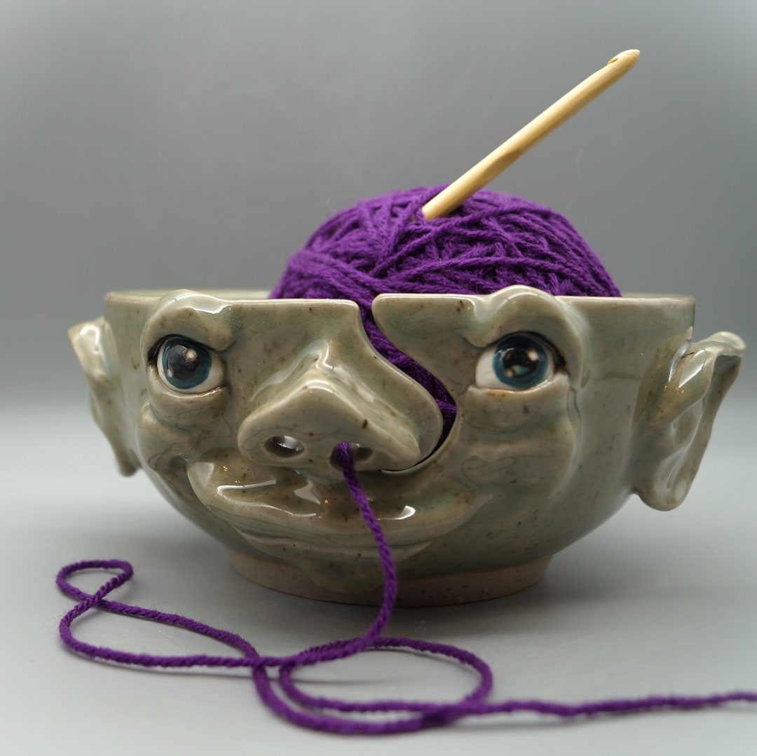 Lunar Moon Troll Face Yarn Bowl Shiny Bald Silly Functional Pottery ...