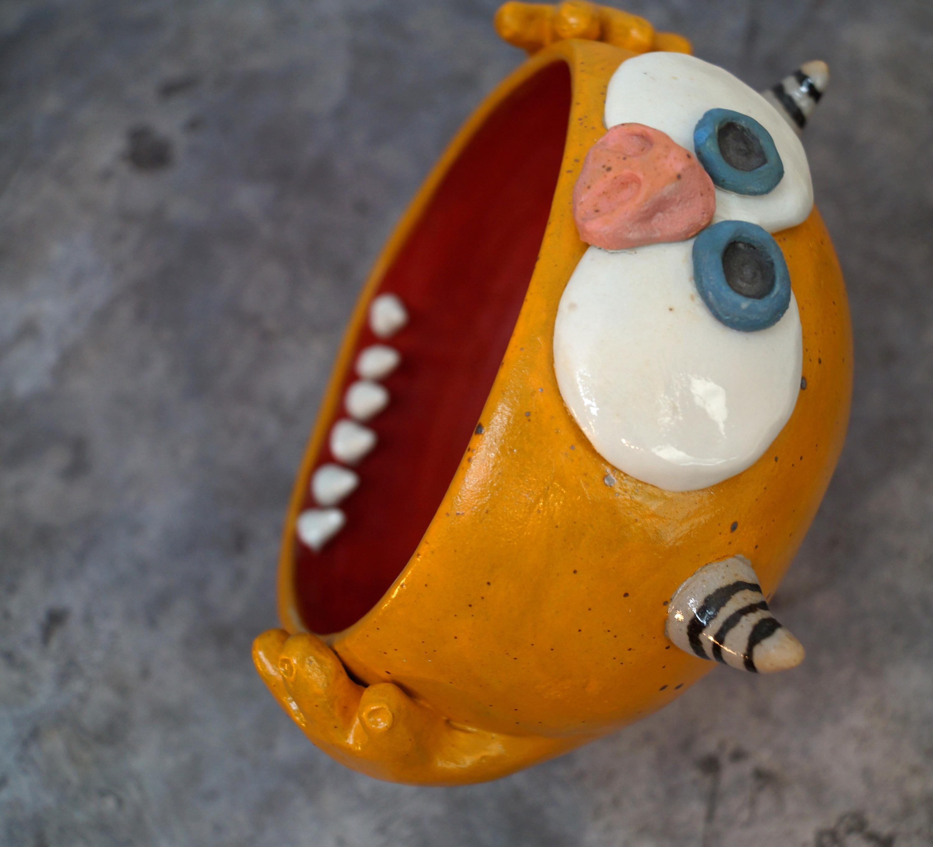 Big Mouth Monster Bowl: Handmade Stoneware Pottery, Adorable Troll Face ...