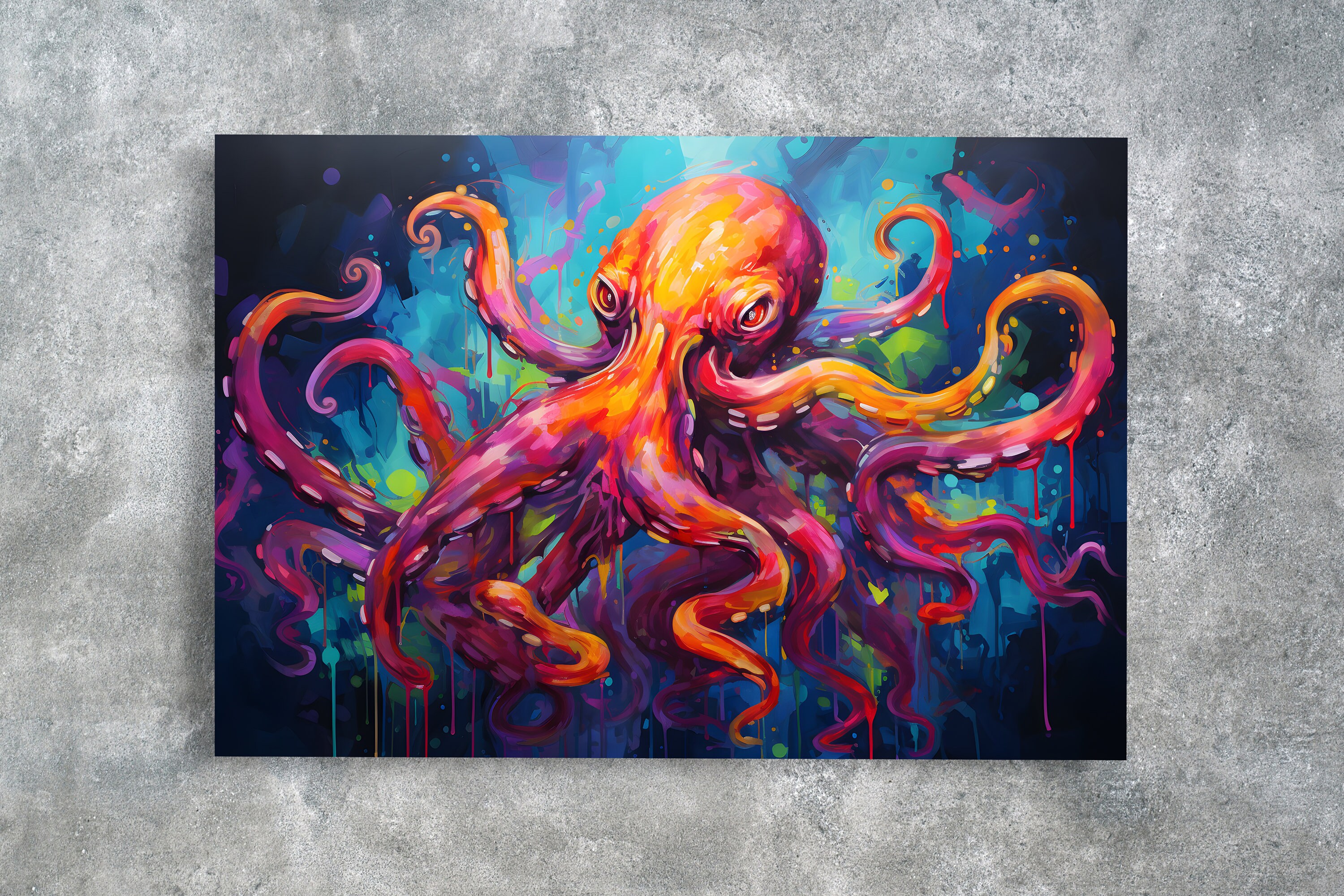 Colorful Octopus Oil Painting Print on Framed Canvas Wall Art - Etsy