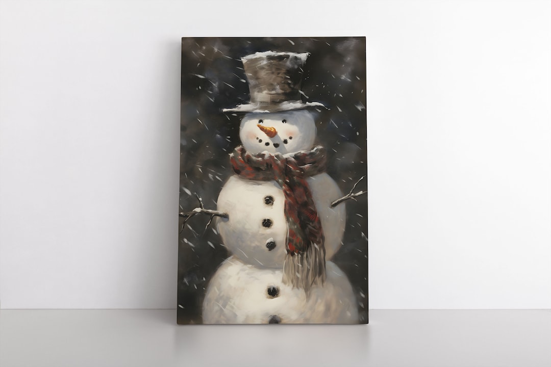 Vintage Rustic Snowman Painting Print Framed Canvas Wall Art Decor ...