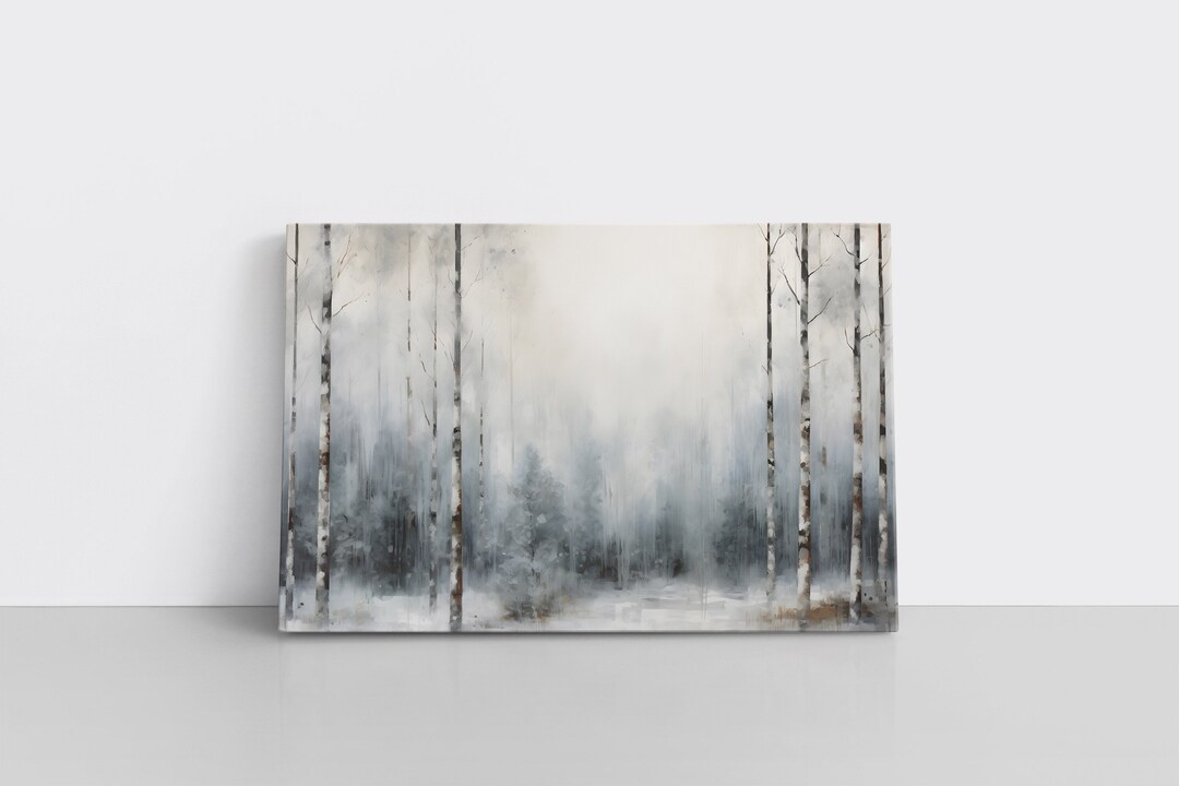 Tonal Muted Birch Trees Abstract Watercolor Painting Print on Canvas ...