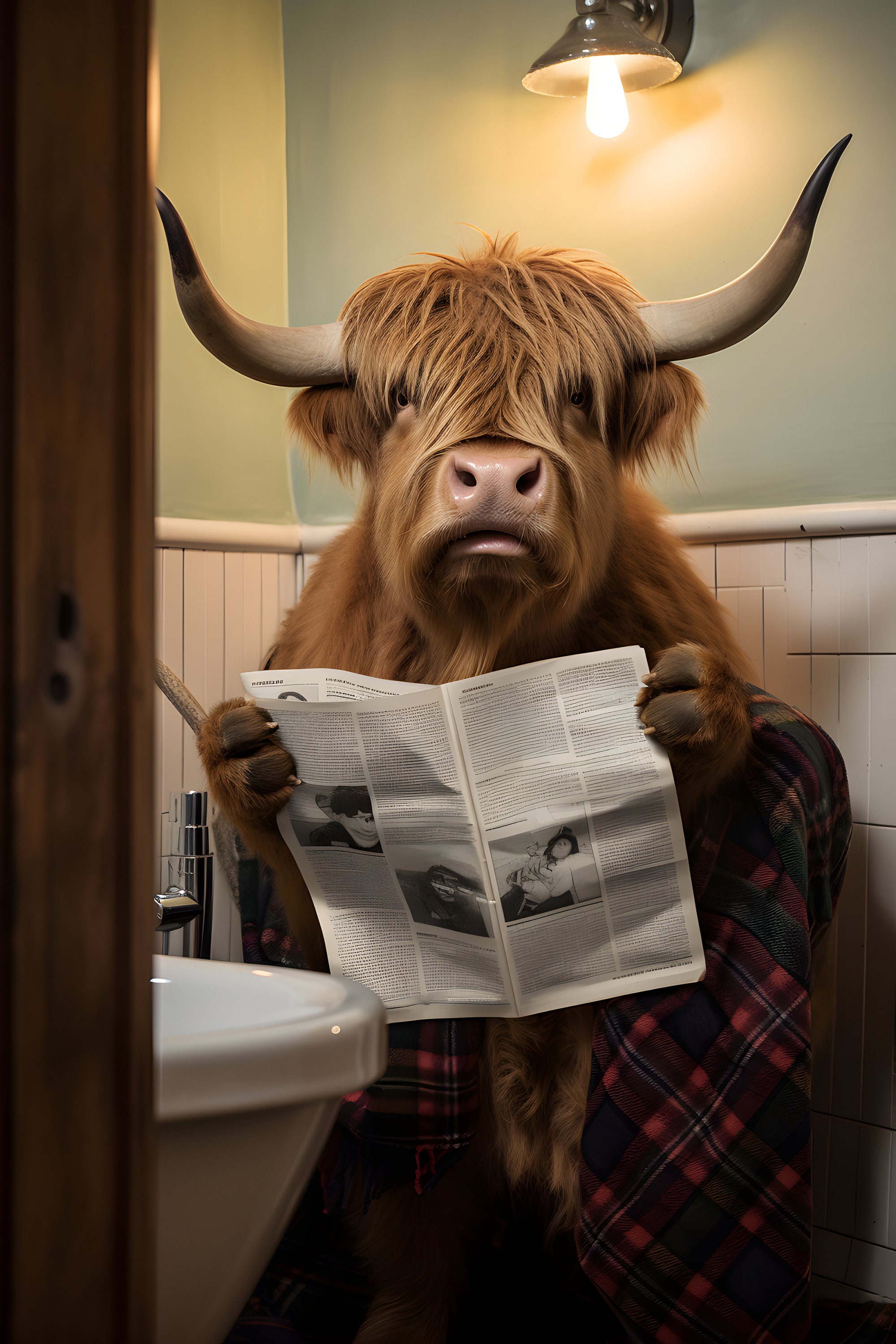 Highland Cow Sitting on the Toilet | Framed Canvas Print | Funny ...