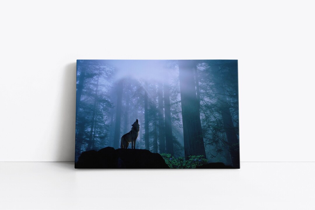 Howling Wolf Framed Canvas Wall Art Print | Lone Grey Wolf Spirit ...