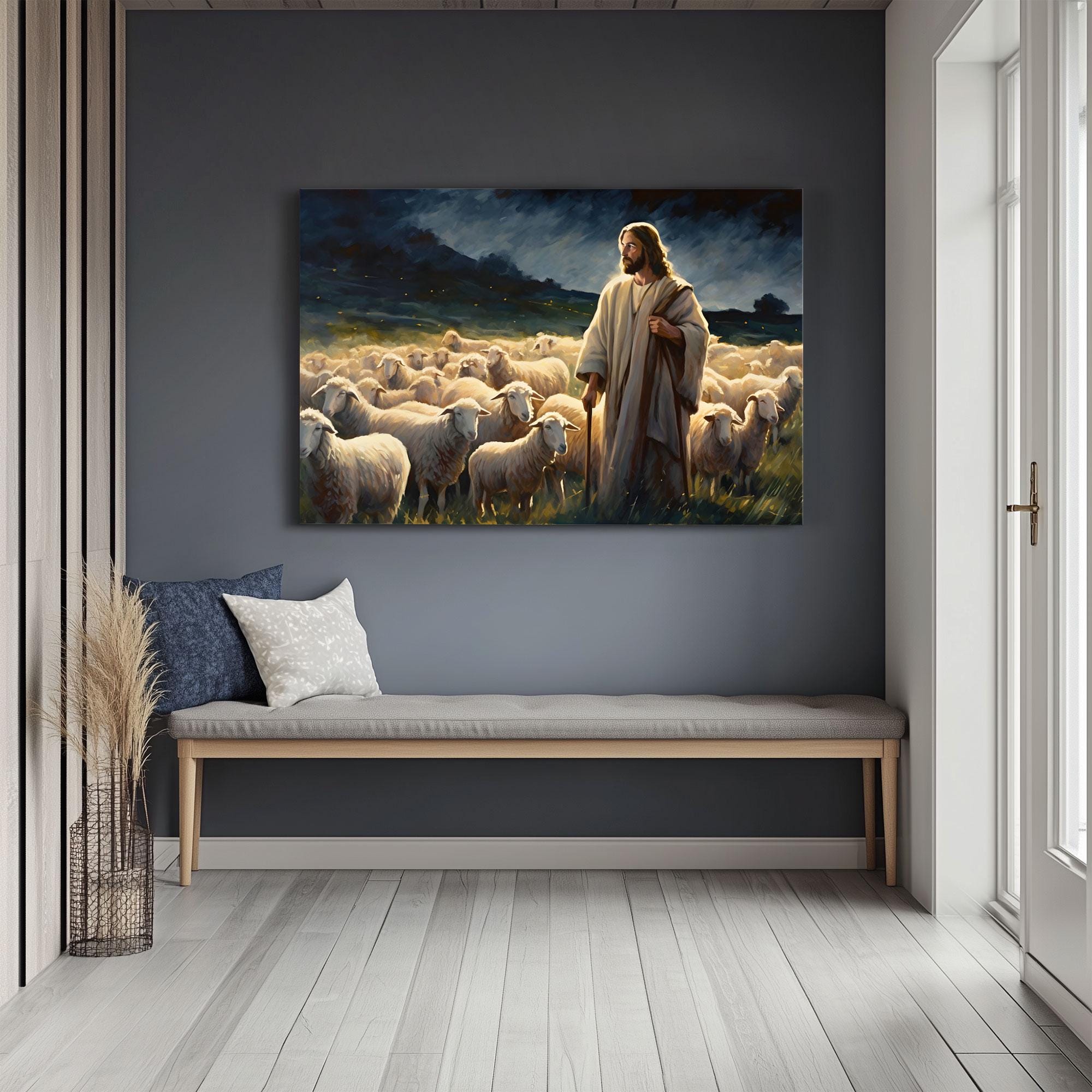 Jesus Christ the Good Shepherd Oil Painting Print on Framed Canvas ...