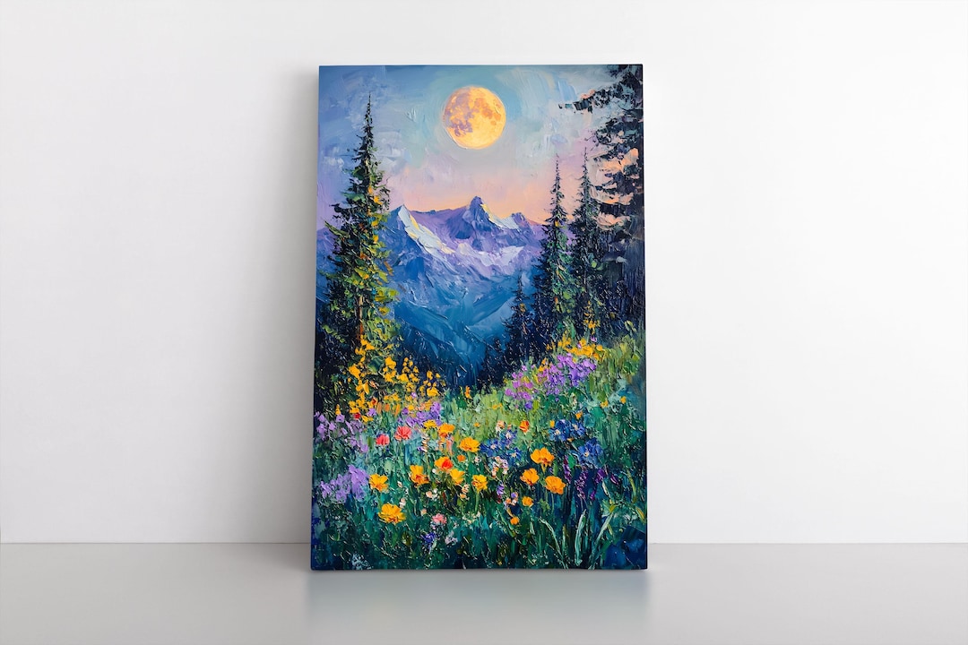 Wildflowers in Spring Mountain Meadow Oil Painting Print on Canvas ...