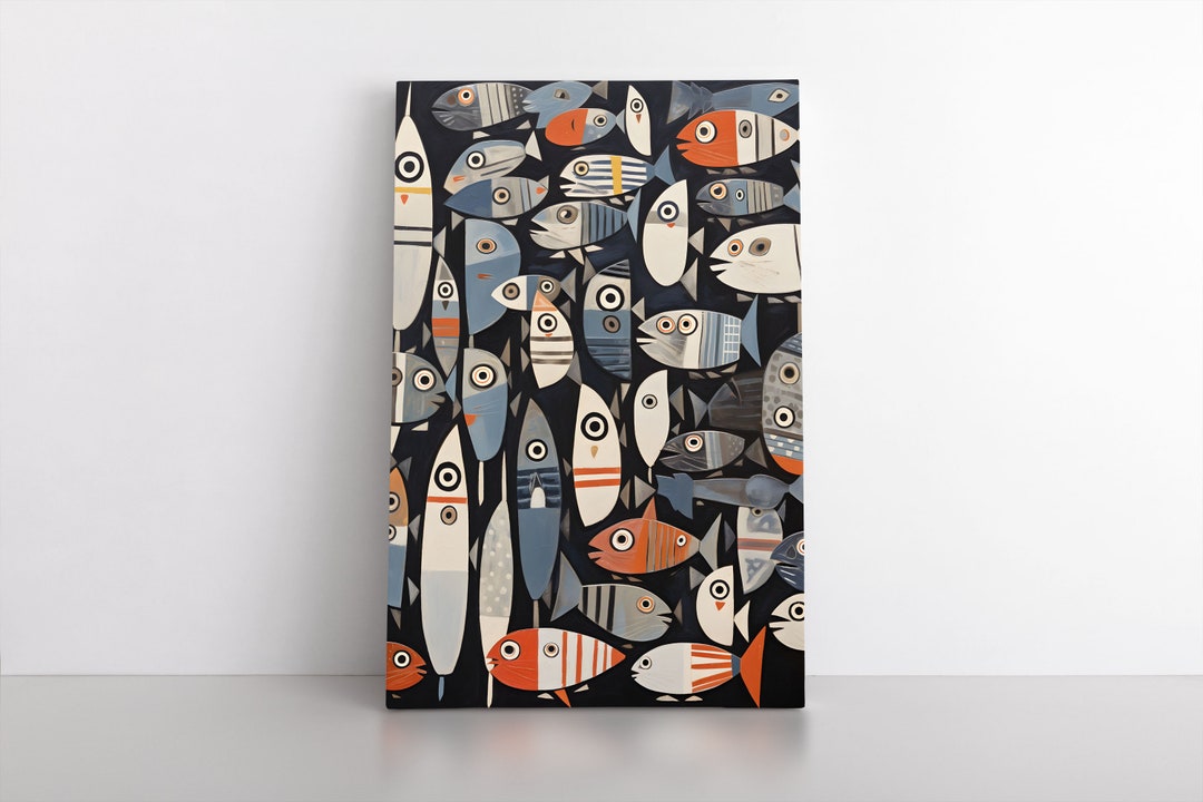Quirky Bohemian Fish Painting Print on Framed Canvas Wall Art | Living ...