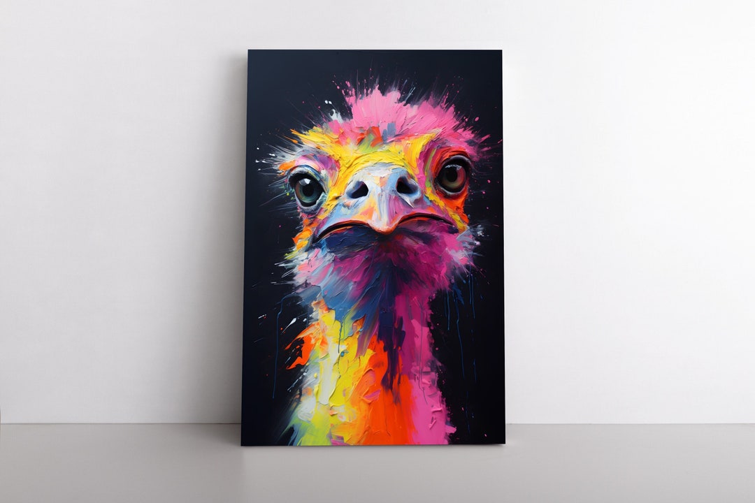 Colorful Ostrich Oil Painting Print on Framed Canvas Wall Art Home ...
