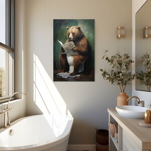 Brown Grizzly Bear Sitting on the Toilet | Painting Print on Framed ...