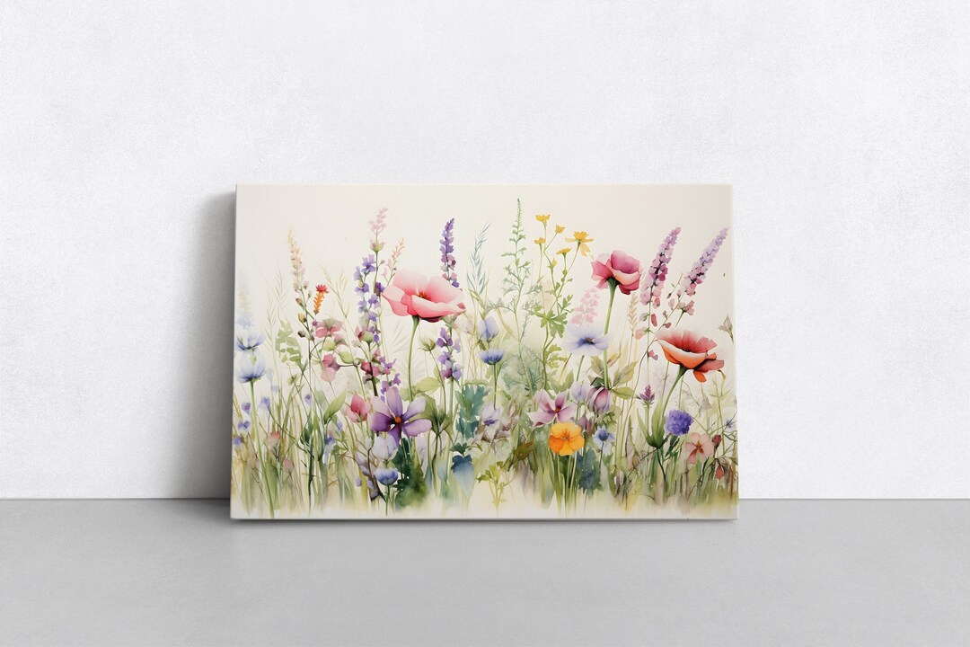 Watercolor Wildflowers Painting Print Canvas Wall Art Neutral Painting ...