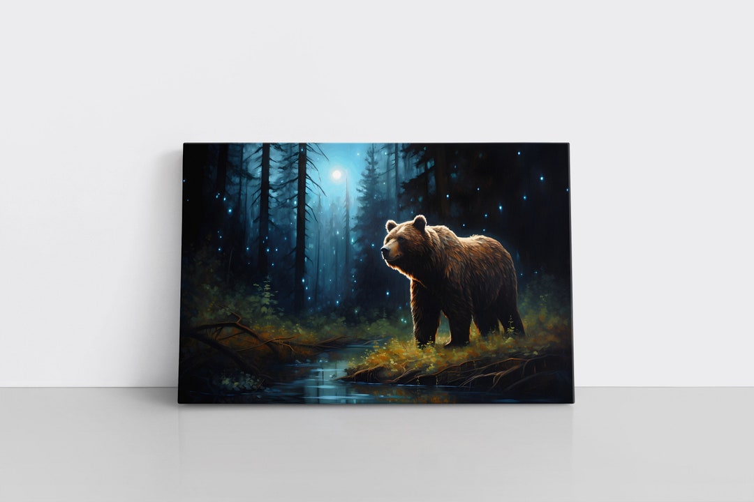 Magical Grizzly Bear in Enchanted Forest Painting Print on Canvas Bear ...