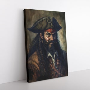 Pirate Blackbeard Portrait Painting Print on Canvas Wall Art | Vintage ...