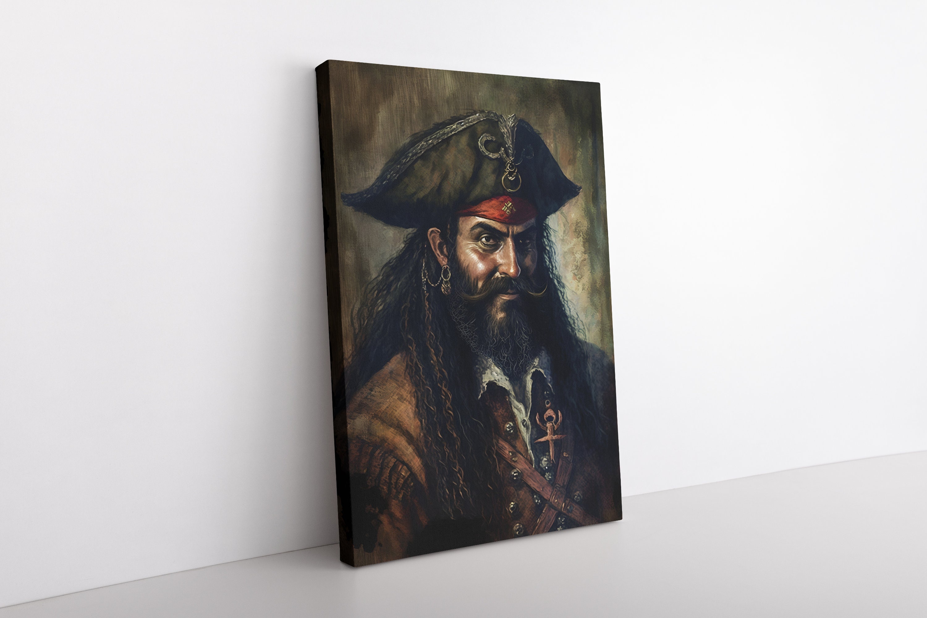 Pirate Blackbeard Portrait Painting Print on Canvas Wall Art Vintage Style Portraits Funny Home ...