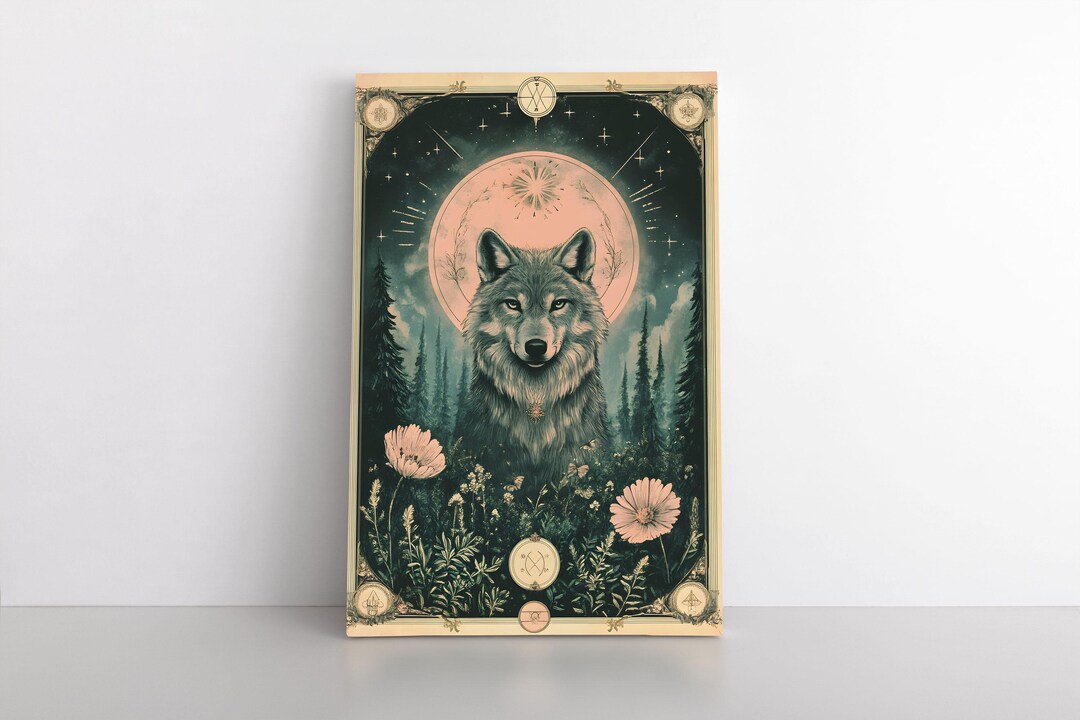 Tarot Card Inspired Wolf Canvas Wall Art Print | Mystical Earthy ...