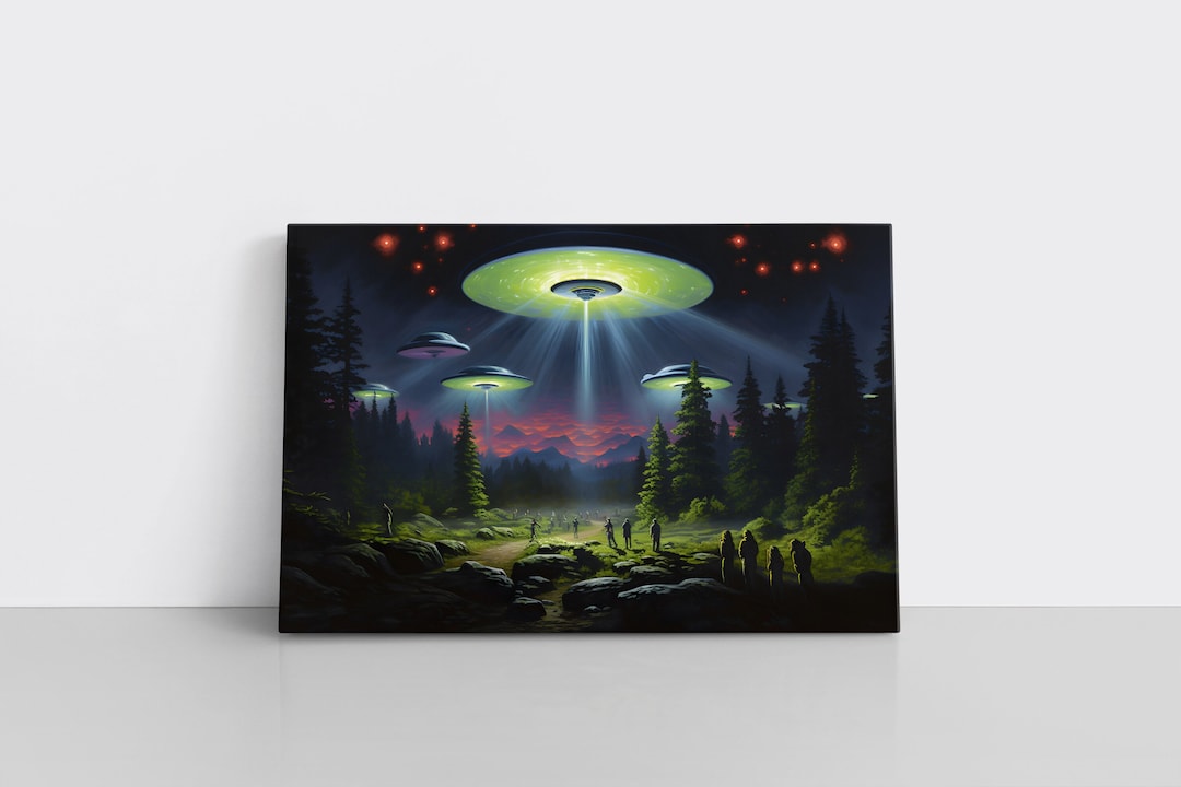 Flying Saucer Alien Invasion Painting UFO Painting on Framed Canvas ...