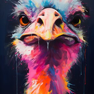 Colorful Ostrich Oil Painting Print on Framed Canvas Wall Art Home ...