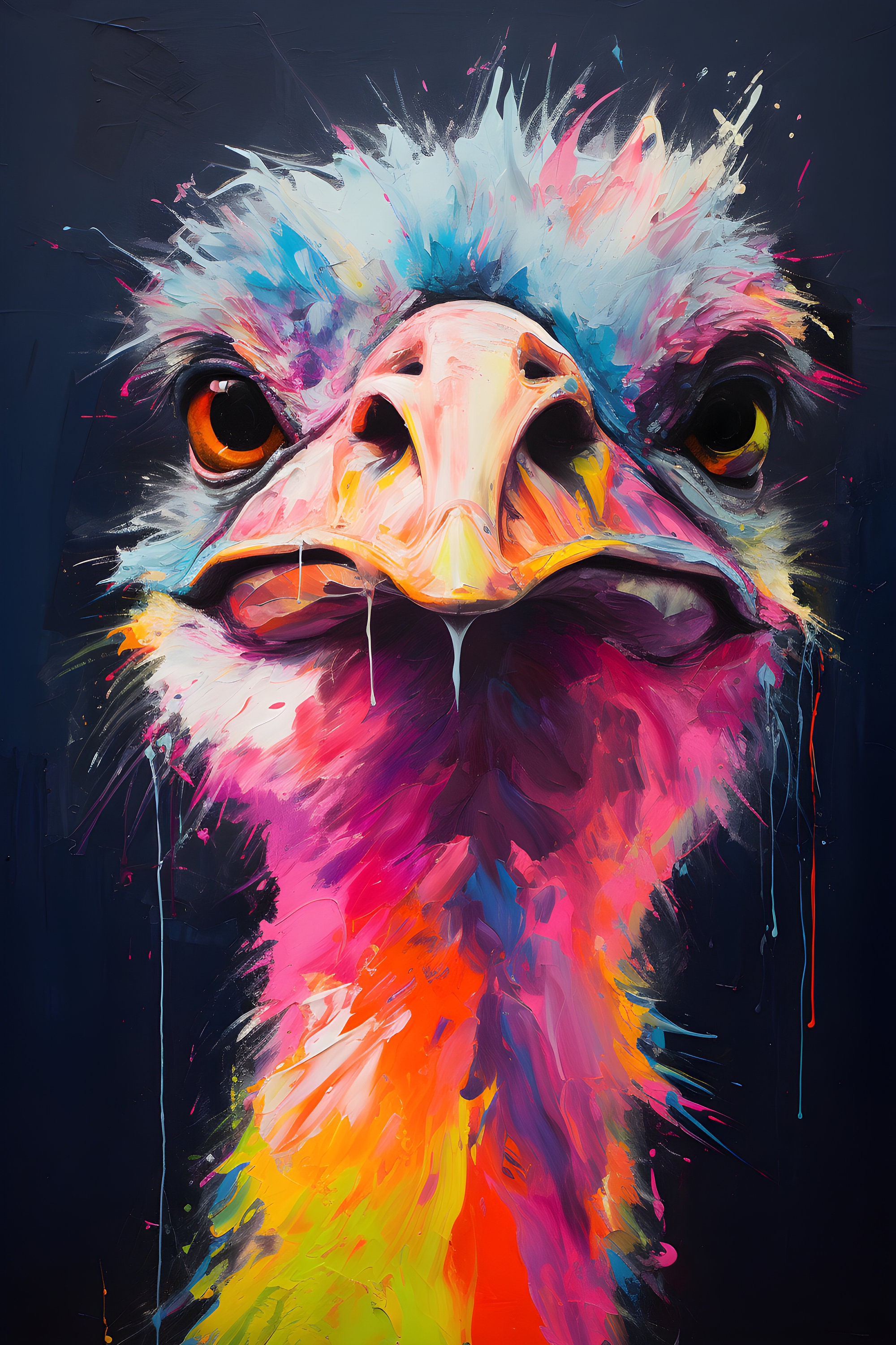 Colorful Ostrich Oil Painting Print on Framed Canvas Wall Art Home ...