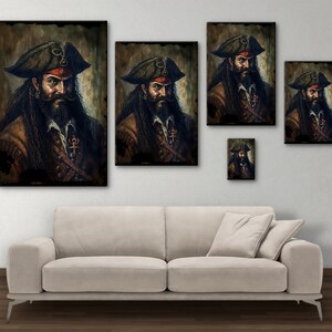 Pirate Blackbeard Portrait Painting Print on Canvas Wall Art Vintage ...