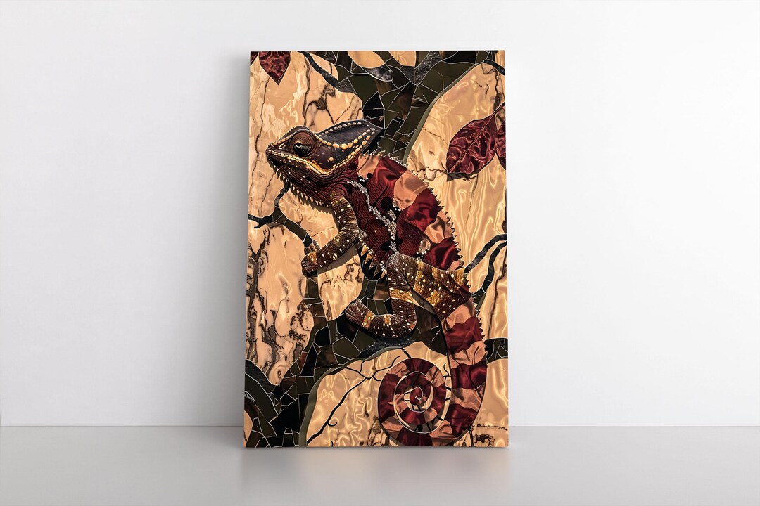 Modern Chameleon Wall Art Print on Framed Canvas | Trendy Wildlife ...