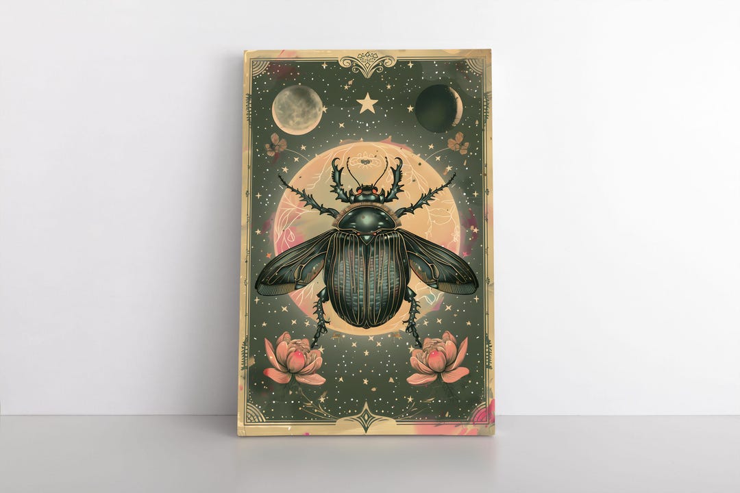 Scarab Beetle Tarot Card Inspired Canvas Wall Art Print | Earthy ...