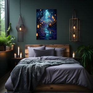 Fantasy Fairy Forest Lanterns Bedroom Wall Art Canvas Poster Elves ...