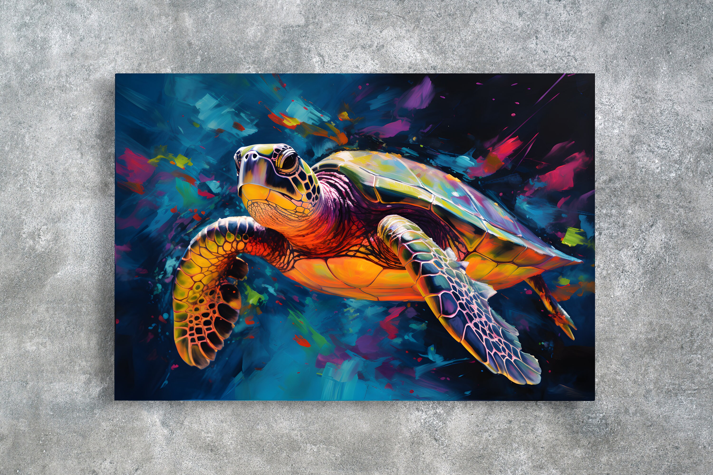 Colorful Sea Turtle Oil Painting Print on Framed Canvas Wall - Etsy