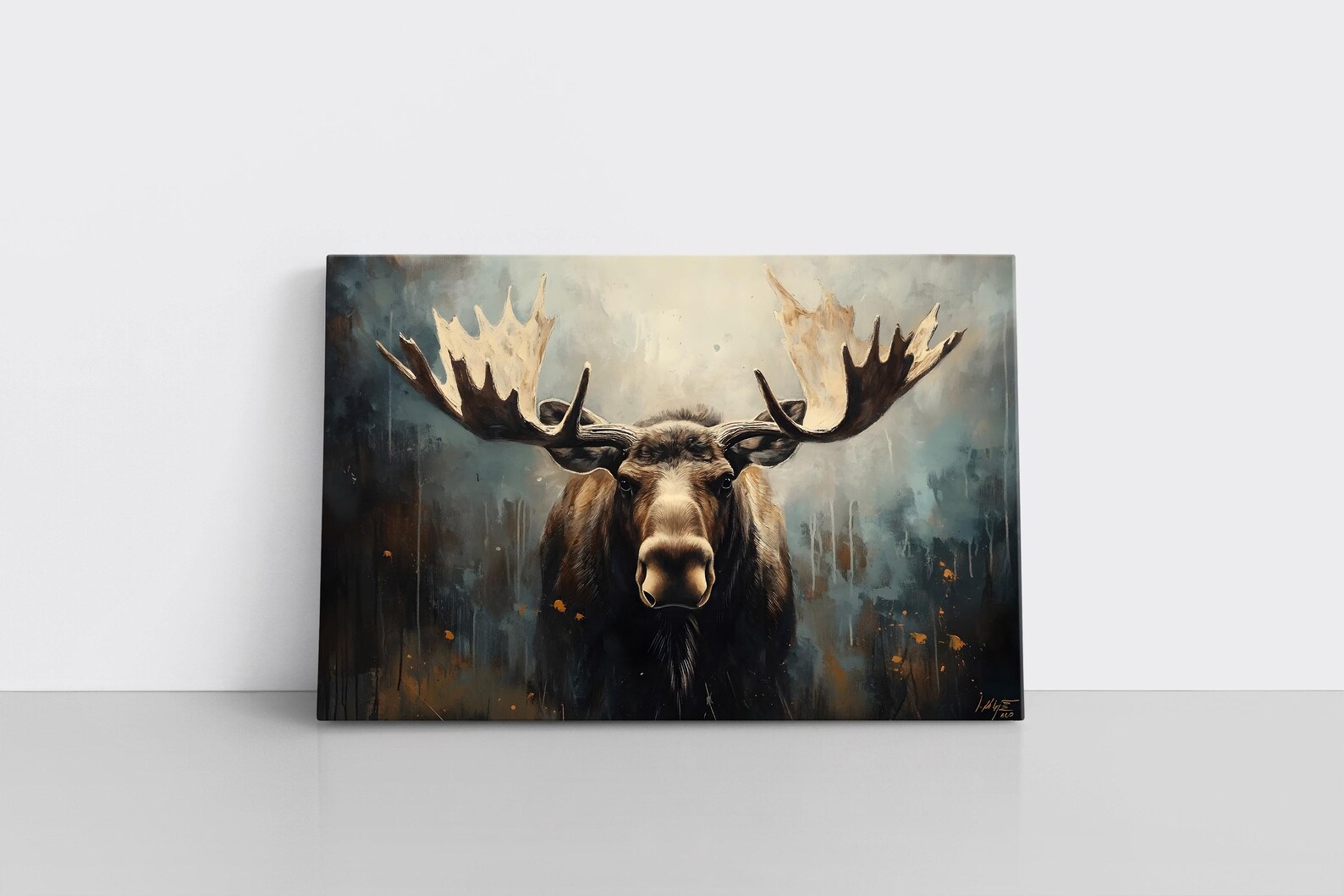 Dark Moose Wall Art Print on Framed Canvas | Rustic Alaskan Animals ...