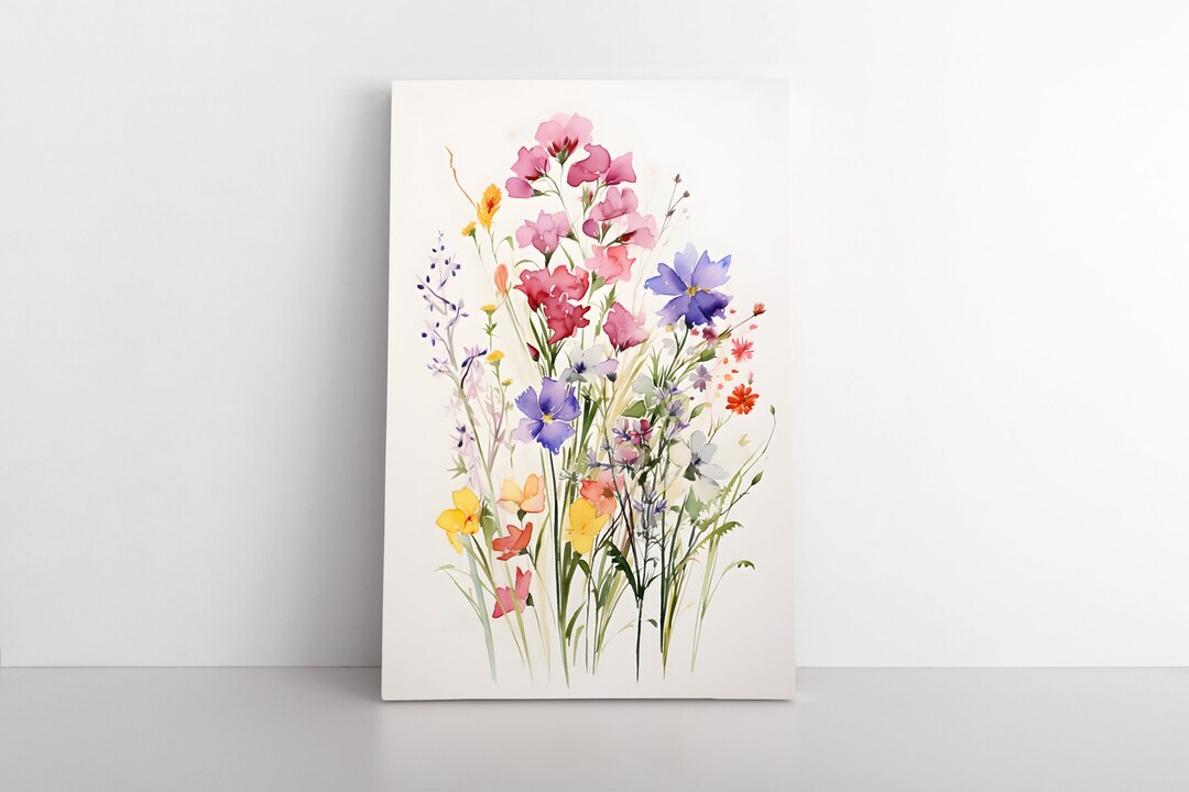 Wildflowers Watercolor Painting Print Canvas Wall Art Neutral Painting ...