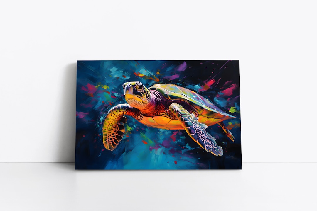 Colorful Sea Turtle Oil Painting Print on Framed Canvas Wall - Etsy