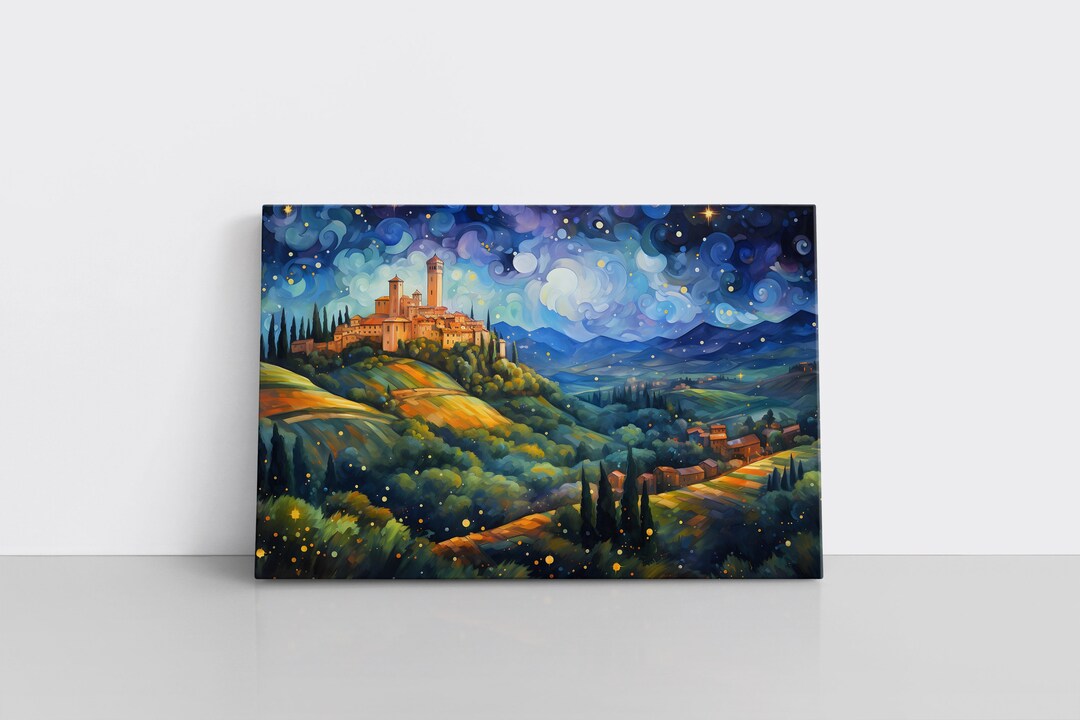 Tuscany Starry Night Inspired Dreamscape Painting Print on Framed ...