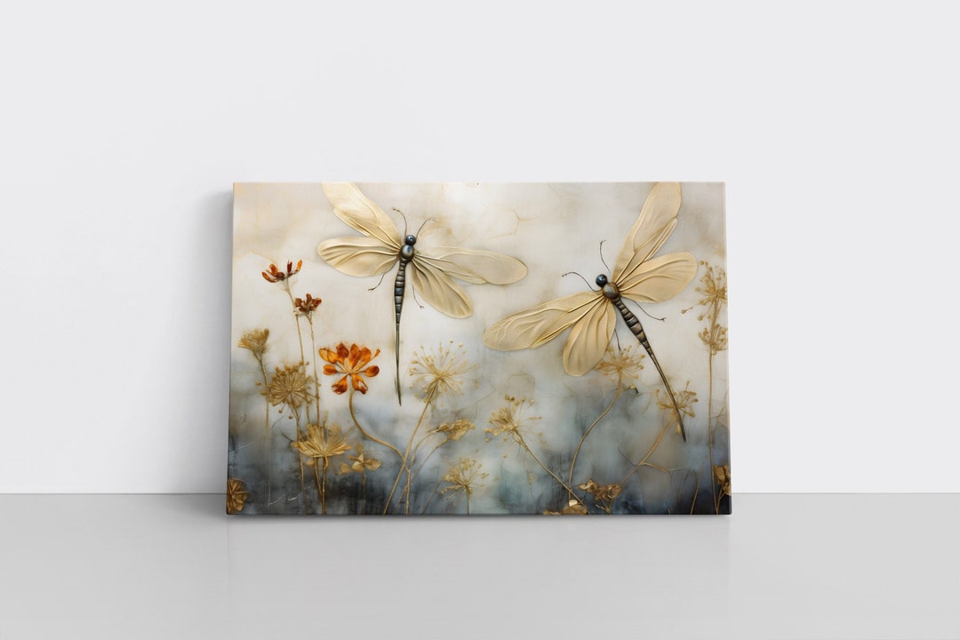 Dragonflies & Flowers Canvas Wall Art Print | Dragonfly Wall Hanging - Etsy