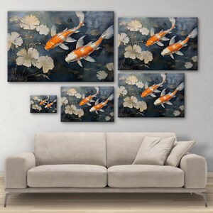Koi Fish Painting Koi Carp Drawing on Framed Canvas Artwork Koi Pond ...