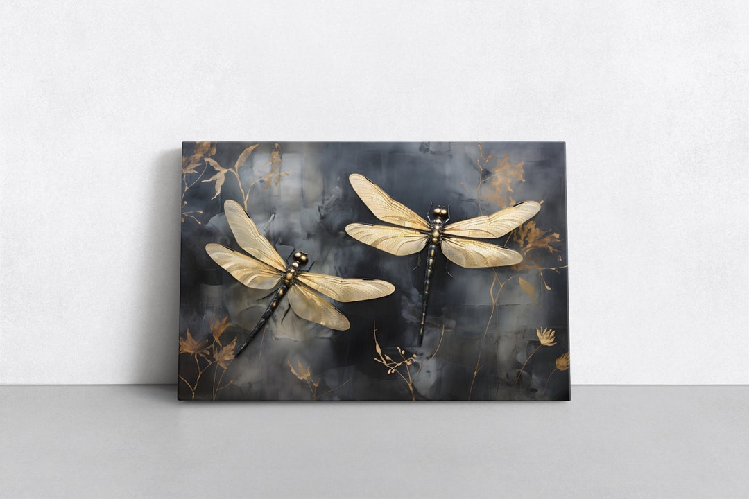 Dragonflies Framed Canvas Wall Art Print | Dragonfly Wall Hanging Decor ...