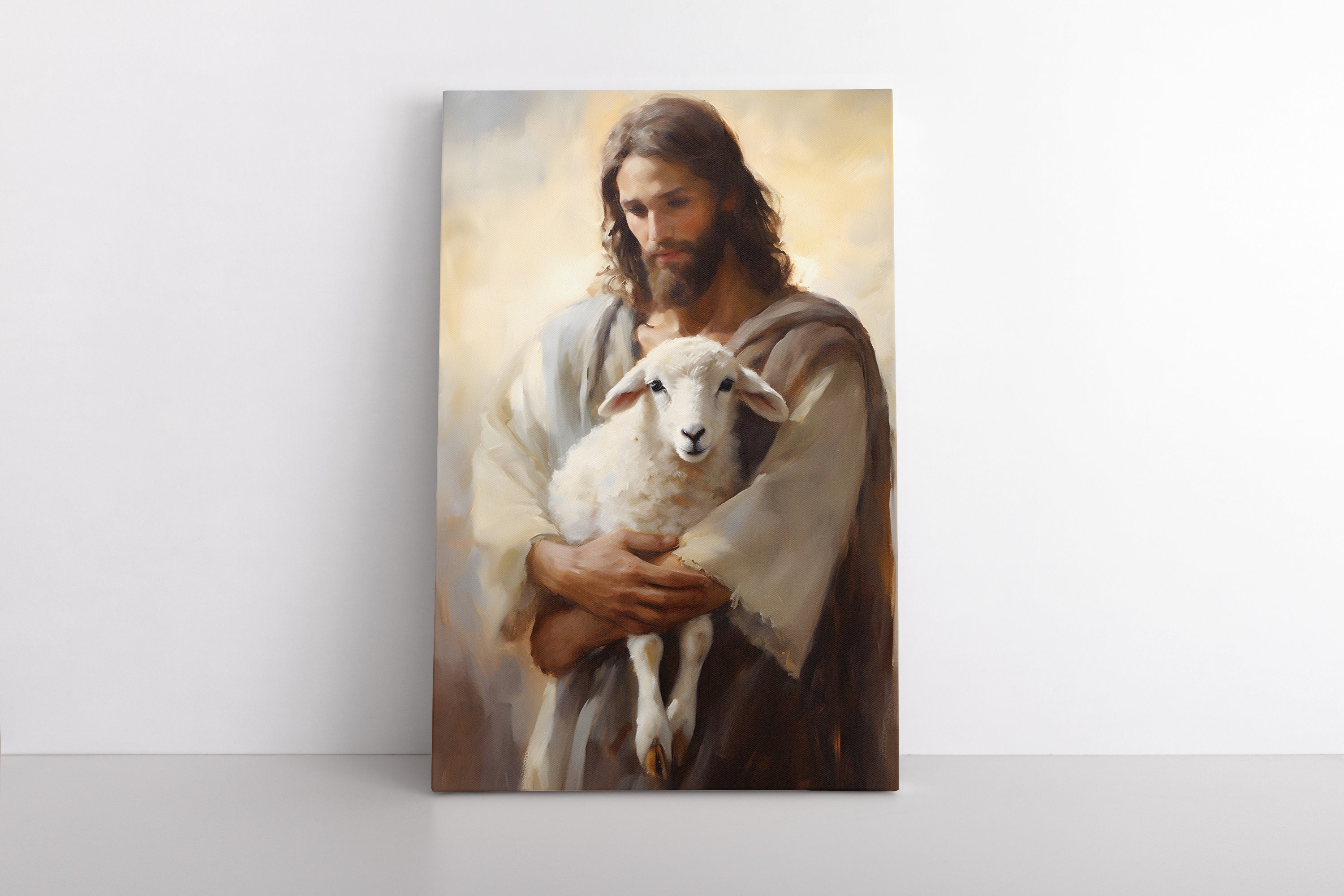 Vintage Jesus Christ the Good Shepherd Oil Painting Print on Framed ...