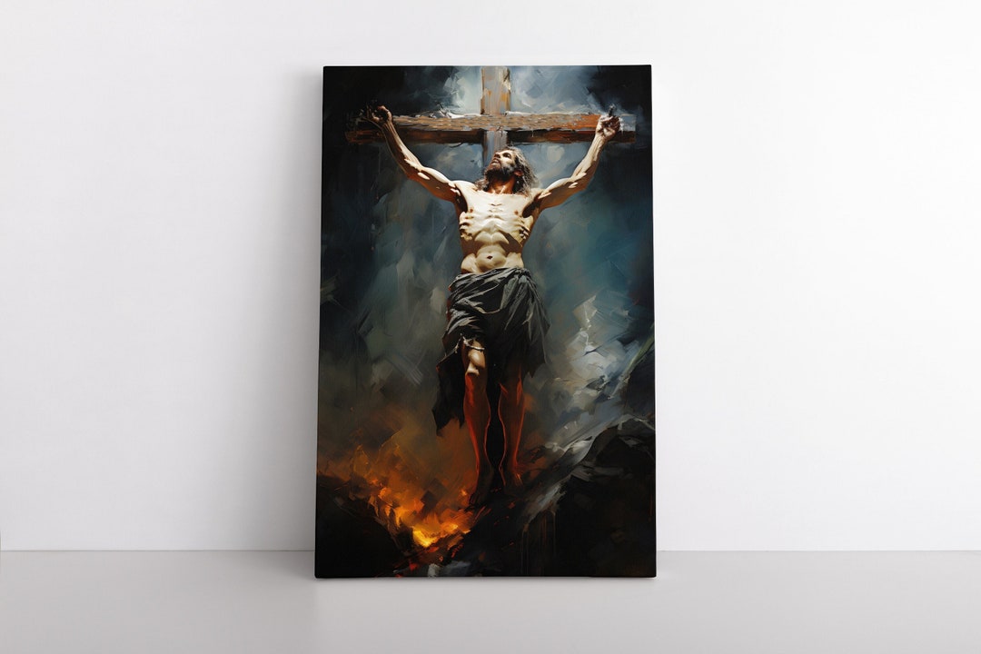 Jesus Christ on the Cross Crucifixion Oil Painting Print Framed Canvas ...
