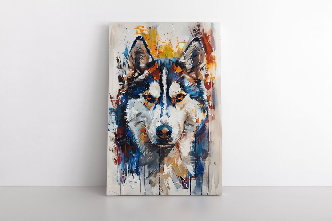 Colorful Abstract Siberian Husky Dog Portrait Oil Painting Print ...